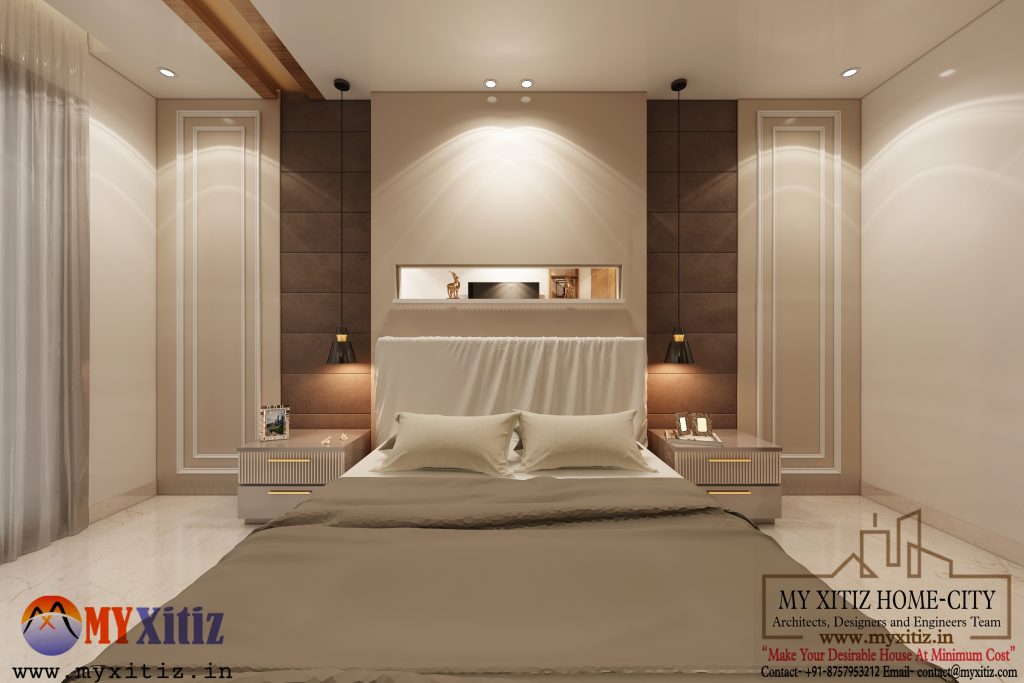 Best 2024 Bedroom Interior Design with Bed Back, Side Table, Study ...